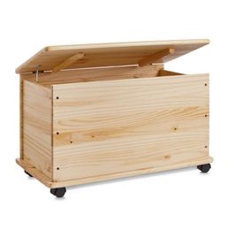 zeller Present Truhe, Natur, Holz, Kiefer, mehrschichtige Massivholzplatte (Tischlerplatte), 73x45x39.5 cm, rollbar, Deckel aufklappbar, Ordnen & Aufbewahren, Truhen