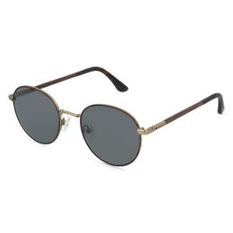 Woodfellas 11754 HALCYON | Unisex-Sonnenbrille | Fassung: Vollrand, Rund, Metall, Havanna Khaki | Glasfarbe: Gr&uuml;n