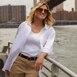 LANDS' END B&uuml;gelfreie, lange Baumwoll-Hemdbluse f&uuml;r Damen in Petite-Gr&ouml;&szlig;e, Damen, size: petite, Wei&szlig;, Baumwolle, by Lands' End