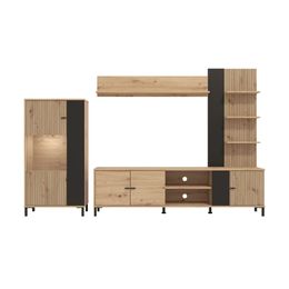 H&ouml;ffner Wohnwand Dekorfolie in Riffeloptik Calvas holzfarben Ma&szlig;e (cm): B: 260 H: 167 T: 40.0 &raquo; H&ouml;ffner