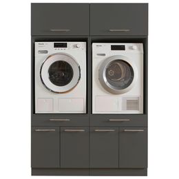 Hauswirtschaftsraum Laundreezy, Anthrazit, Holzwerkstoff, 2 Schublade(n) Schubladen, 135x200x67.5 cm, Waschk&uuml;che, Hauswirtschaftsraum