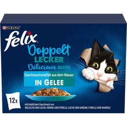 FELIX So gut wie es aussieht Doppelt Lecker in Gelee Geschmacksvielfalt aus dem Wasser Katzen-Nassfutter mit Fisch 12x85g