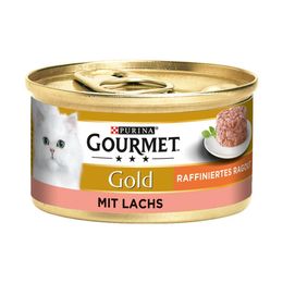 Gourmet Gold Raffiniertes Ragout mit Lachs Katzen-Nassfutter naturbelassen 24x85g