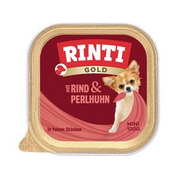 Rinti Gold Mini feine St&uuml;ckchen von Rind & Perlhuhn Hunde-Nassfutter ohne Soja 16x100g