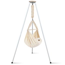 Schmusewolke Federwiege, Wei&szlig;, Beige, Holz, Metall, Textil, Buche, 135x194x135 cm, wendbar,Deckenmontage m&ouml;glich, Feder mit Sicherheitsseil, Babym&ouml;bel, Babybetten, Stubenwagen & Babywiegen, Federwiegen