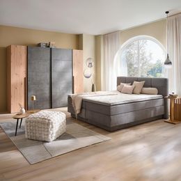 CARRYHOME Boxspringbett, Grau, Kunststoff, H2 + H3, 7-Zonen, H&ouml;he ca. 24 cm, 180x200 cm, Bettkasten, gepolstertes Kopfteil, Topper durchgehend, Wendematratze mit unterschiedlichen H&auml;rtegraden, in verschiedenen Gr&ouml;&szlig;en erh&auml;ltlich, Schlafzimmer, Betten, Doppelbetten