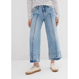 bonprix Damen 7/8-Jeanseisblau denim used (l&auml;nge: regul&auml;r), Gr. 40, Obermaterial: 99% Baumwolle, 1% Elasthan, Jeans, lockere Passform, verk&uuml;rztes