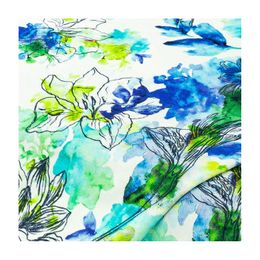 buttinette Viskose-Jersey "Blumen", gr&uuml;n/blau