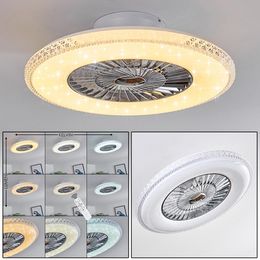 hofstein Piacenza Deckenventilator LED Chrom, Wei&szlig;, 1-flammig, Fernbedienung