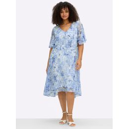 sheego Damen Chiffonkleid "Kleid"royalblau, wei&szlig;, gemustert, Gr. 56, gebl&uuml;mt, gemustert, 100% Polyester, Kleider