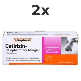 2x CETIRIZIN-ratiopharm bei Allergien 10 mg Filmtabl. Set 20 St