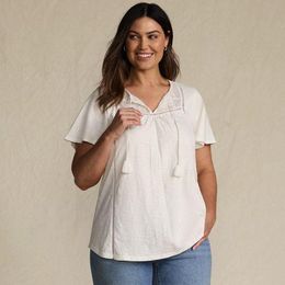 LANDS' END Flammgarn-Jerseyshirt mit kurzen Fl&uuml;gel&auml;rmeln, Damen,  Wei&szlig;, Baumwolle, by Lands' End