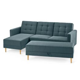 Tchibo - Federkern-Eckschlafsofa &raquo;Just Relax&laquo; mit Stauraumbank - 222x144x92cm - blaugrau - Polyester / Eschen-Massivholz / Gummi