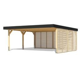 Karibu Doppel-Carport mit Seiten- und R&uuml;ckwand - 552x487x246,5cm - braun - Fichtenholz