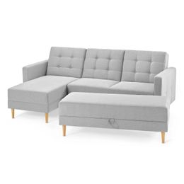 Tchibo - Federkern-Eckschlafsofa &raquo;Just Relax&laquo; mit Stauraumbank - 222x144x92cm - hellgrau - Polyester / Eschen-Massivholz / Gummi