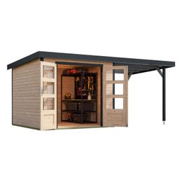 Karibu Ger&auml;tehaus &raquo;Venus B&laquo; mit Metalldach und Anbaudach - 238,5x243x209cm - anthrazit - Fichtenholz / Stahl