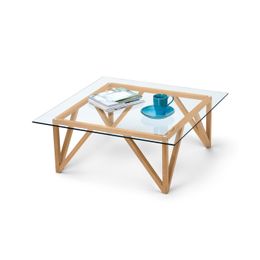 Tchibo - Couchtisch mit Glasplatte - 90x90x35cm - braun - Eichenholz / Glas