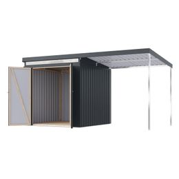 Karibu Metall-Ger&auml;tehaus &raquo;Anuke 2&laquo; mit 2-m-Anbaudach - 414x209x213cm - anthrazit - Blech / Polyester / Holz