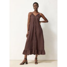 bonprix Maxikleid aus reinem Leinen, braun, Gr.36, sommerliches Leinen Maxikleid mit verstellbaren Spaghetti-Tr&auml;gern und schm&uuml;ckender R&uuml;sche, aus Leinen