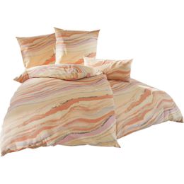 w&auml;schepur unisex Bettw&auml;sche mit Wellendessin apricot-terra-bedruckt Gr&ouml;&szlig;e 40x80/135x200 cm