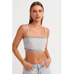 Damen tr&auml;gerloses Jeans-Crop-Top