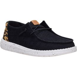 Hey DUDE Shoes HEYDUDE Wendy Wildcat Baumwolle Damen Schwarz/Leopard Mokassins Schuhe