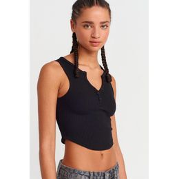 Damen Rippstrick-Crop-Bluse mit Kn&ouml;pfen