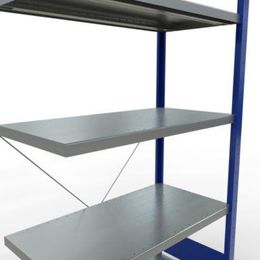 SCHULTE LAGERTECHNIK Fachbodenregal Stecksystem MultiPlus250, Anbauregal, 5 Fachb&ouml;den, Kreuzstrebe, B 1000 x T 500 x H 2000 mm, Enzianblau RAL 5010
