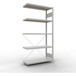 SCHULTE LAGERTECHNIK Fachbodenregal Stecksystem MultiPlus250, Anbauregal, 5 Fachb&ouml;den, Kreuzstrebe, B 1000 x T 400 x H 2000 mm, Lichtgrau RAL 7035