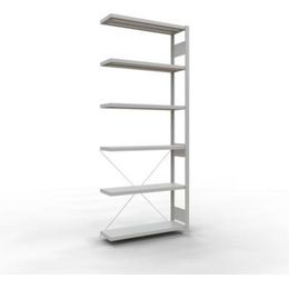 SCHULTE LAGERTECHNIK Fachbodenregal Stecksystem MultiPlus250, Anbauregal, 6 Fachb&ouml;den, Kreuzstrebe, B 1000 x T 300 x H 2500 mm, Lichtgrau RAL 7035