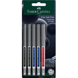Faber-Castell Tintenroller Free Ink, Strichst&auml;rke 0,4 mm, Minen-&Oslash; 0,7 mm, farbsortiert, Recycling-Kunststoff/Metall, 5 St&uuml;ck