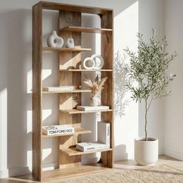 FineBuy B&uuml;cherregal Massivholz Stauraumregal 200cm Wohnregal modern hoch Standregal