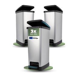 Novaliv 3x Gro&szlig;er M&uuml;lleimer mit Deckel - 35L Tretm&uuml;lleimer mit Soft-Close-System - Stabiler Abfalleimer mit Deckel & Fu&szlig;pedal - Geruchsdichter M&uuml;lleimer K&uuml;che u.v.m - Treteimer M&uuml;llbeh&auml;lter