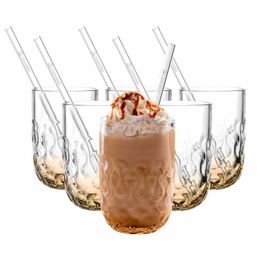 Leonardo Caramel Macchiato Gl&auml;ser mit Glastrinkhalm (2) Gocce 390 ml 6er Set