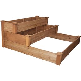 needs&wants&reg; Gro&szlig;es Hochbeet Stufenbeet 3-stufig aus Holz f&uuml;r Garten Terrasse, Pflanzbeet Pflanztreppe XL quadratisch, Etagen Blumenbeet Kr&auml;uterbeet Blumentreppe, 123,5 x 123,5 x 53 cm, braun
