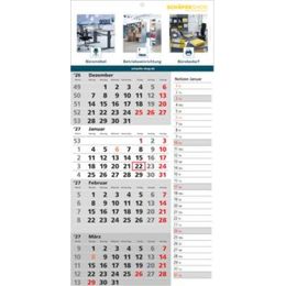 Sch&auml;fer Shop Sch&auml;fer Shop Select 4 Monats-Wandkalender Memo 2027, 1-sprachig deutsch, 12 Seiten, Notizspalte, Datumsschieber, B 300 x H 600 mm, Karton, grau-wei&szlig;