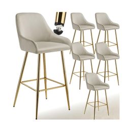 TecTake&reg; Barstuhl, in Samtoptik, gepolstert, schlanke, robuste Stahlbeine, 48,5 x 57 x 108 cm, Belastbarkeit 120 kg