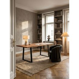 KADIMA DESIGN Schreibtisch Massivholz Baumkante Trapezgestell, Akazie 140x80x76 cm