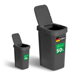 Novaliv Abfalleimer-Set 10L + 50L, M&uuml;lleimer mit 2in1 Deckel, Klappdeckel & Schwingdeckel, Anti-Geruch M&uuml;lleimer f&uuml;r K&uuml;che Haushalt B&uuml;ro, M&uuml;ll Eimer Abfall Trash Kunststoff Abfallbeh&auml;lter