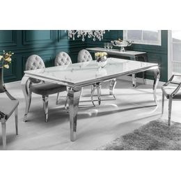 Riess Ambiente Design Esstisch MODERN BAROCK 180cm wei&szlig; chrom Glasplatte Marmor Edelstahlbeine Riess-Ambiente Esszimmertisch rechteckig