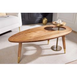 Riess Ambiente Massivholz Couchtisch GATSBY 110cm braun gold Mango oval rund Beistelltisch 2er Set Retro Design Riess-Ambiente Satztisch Sofatisch Wohnzimmertisch