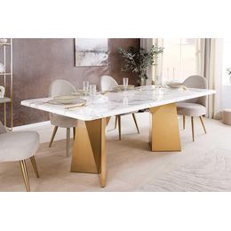 Riess Ambiente Design Esstisch EXTRAVAGANCIA 200cm wei&szlig; Marmor Metall brushed champagner gold Riess-Ambiente Esszimmertisch rechteckig Industrie & Loft Modern
