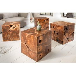 Riess Ambiente Massiver Beistelltisch SQUARE 40cm Teakholz W&uuml;rfel Sitzhocker Riess-Ambiente quadratisch Natur Rustikal