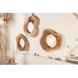Riess Ambiente Handgearbeiteter Spiegel REFLECT 31cm natur Teakholz Wandspiegel Riess-Ambiente rund