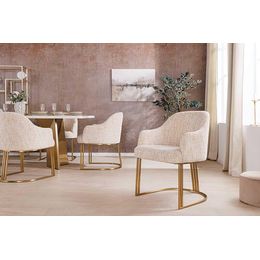 Riess Ambiente Armlehnen Stuhl EXTRAVAGANCIA beige Chenillestoff brushed champagner gold Metall Riess-Ambiente Esszimmerstuhl K&uuml;chenstuhl Glamour Landhaus Modern...