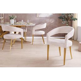 Riess Ambiente Skandinavischer Stuhl BOUTIQUE beige Strukturstoff brushed champagner gold Metall Riess-Ambiente Esszimmerstuhl K&uuml;chenstuhl