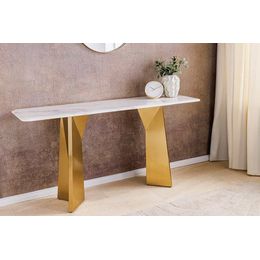 Riess Ambiente Design Konsolentisch EXTRAVAGANCIA 140cm wei&szlig; Marmor brushed champagner gold Metall Riess-Ambiente rechteckig Industrie & Loft Modern