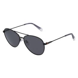 Polaroid PLD 4142/G/S/X | Unisex-Sonnenbrille | Fassung: Vollrand, Pilot, Metall, Schwarz Gl&auml;nzend | Glasfarbe: Grau
