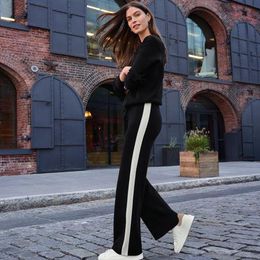 LANDS' END Kn&ouml;chellange Feinstrick-Hose mit weitem Bein, Damen,  Schwarz, Polyester-Mischung, by Lands' End