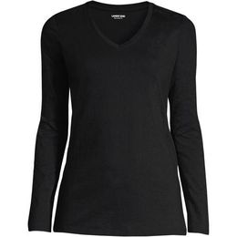 LANDS' END Supima&reg; Langarm-Shirt mit V-Ausschnitt f&uuml;r Damen, Damen, size: regular, Schwarz, Baumwolle, by Lands' End